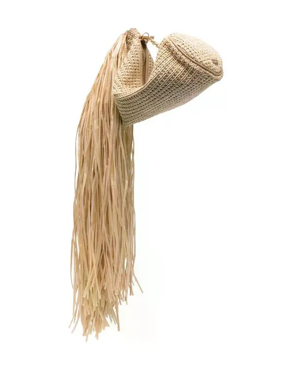 Cult Gaia Viera Raffia Clutch Bag With Fringe Detailing