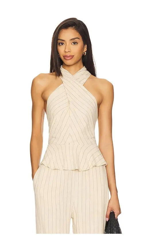 Steve Madden Halterneck Peplum Top With Vertical Stripes - Neutral