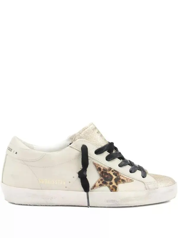GOLDEN GOOSE Super-star Sneakers With Leopard Print Star Patch - White