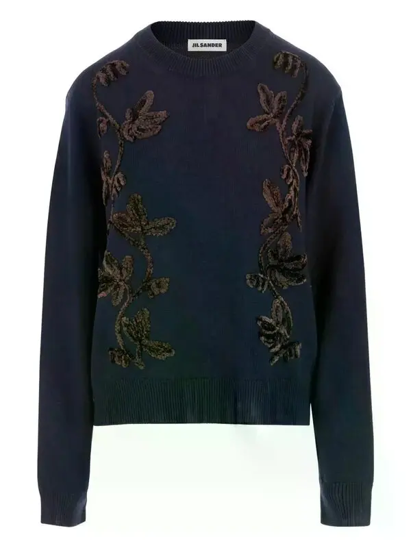 JIL SANDER Floral Embroidered Crew Neck Sweater - Blue
