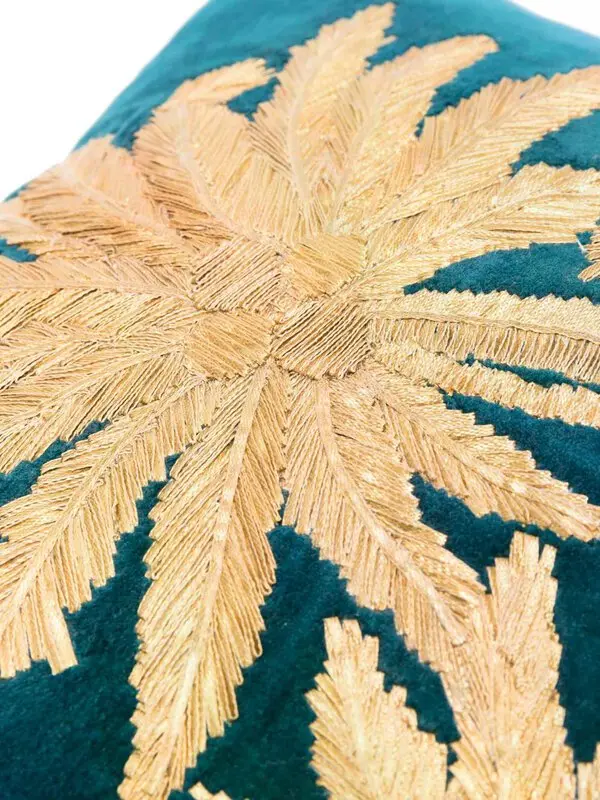 LES-OTTOMANS X Browns Embroidered Palms Velvet Cushion