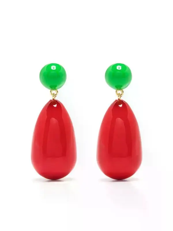 ESHVI Drop Design Earrings With Enamel Detail - Red