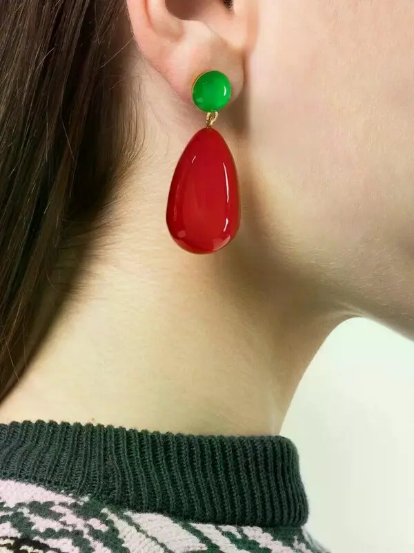 ESHVI Drop Design Earrings With Enamel Detail - Red