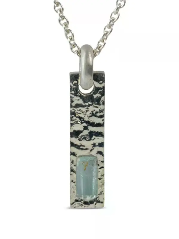PARTS OF FOUR Hammered Rectangular Pendant Aquamarine Necklace - Silver