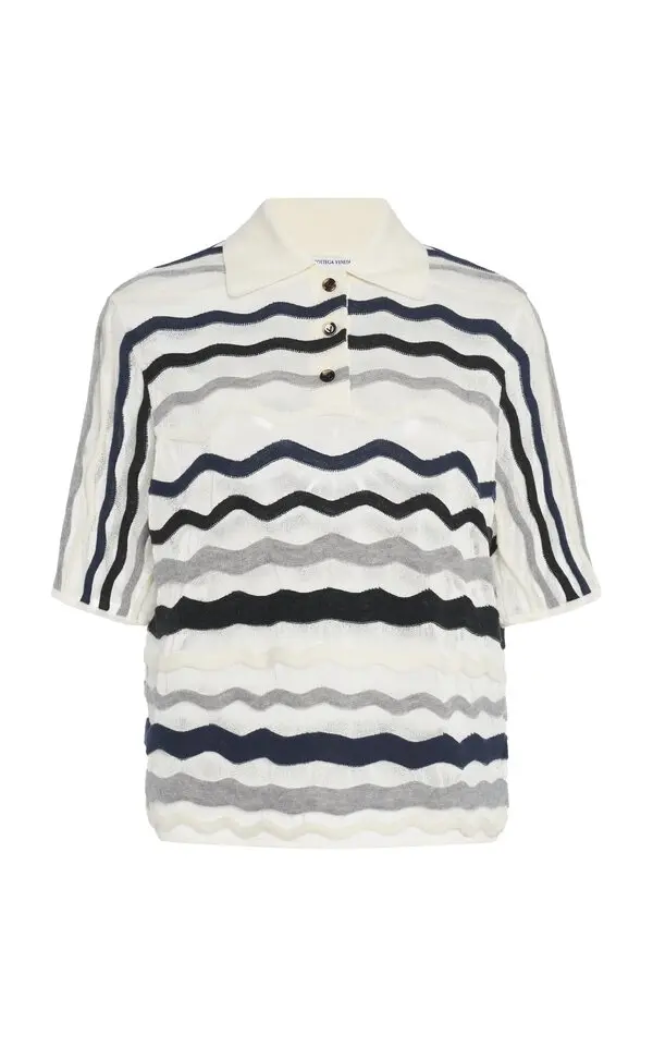 Bottega Veneta Wavy Knit Polo Top - Grey