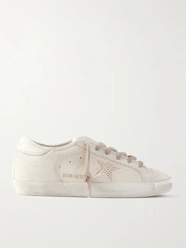 GOLDEN GOOSE Super-star Leather-trimmed Bead-embellished Canvas Sneakers - Neutrals