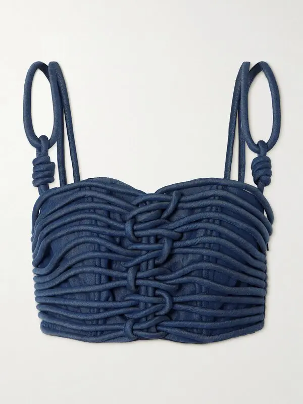 ANDRES OTALORA Redes Cropped Corded Chambray Top - Blue