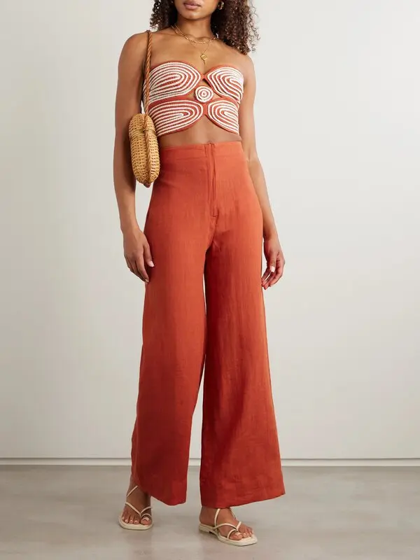 ANDRES OTALORA Baia Embroidered Linen Bustier Top