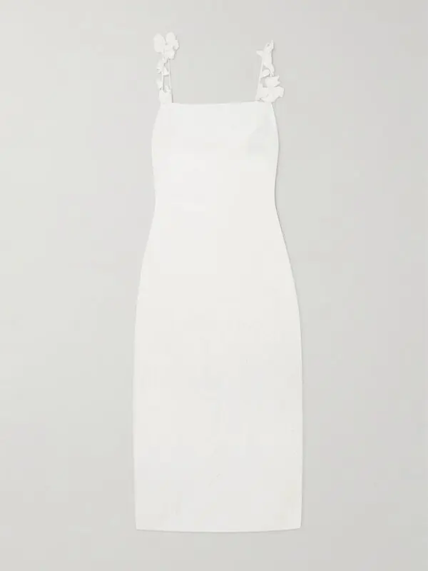 ANDRES OTALORA Petalos Embroidered Linen Midi Dress - Neutrals