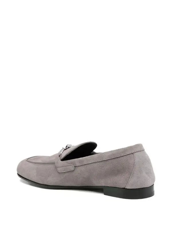 Versace Medusa Chain Embellished Suede Loafers - Grey