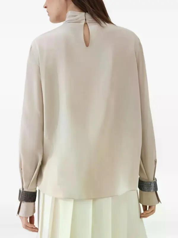Brunello Cucinelli High Neck Long Sleeve Blouse