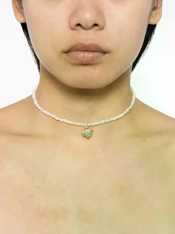 ESHVI Gold-tone Crab Pendant Necklace With Pearl Detailing - Neutrals
