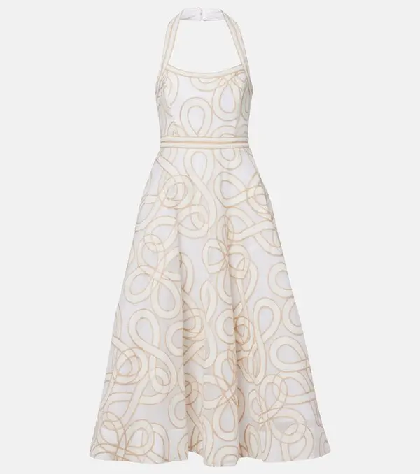 Rebecca Vallance Irena Embroidered Halterneck Midi Dress - White