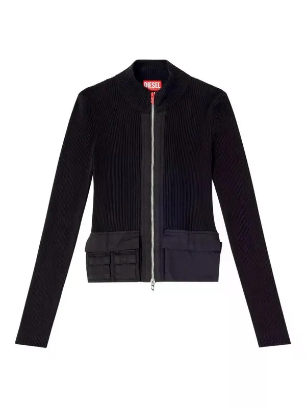 DIESEL® Ribbed Zip-front Cardigan With Utility Pockets - Black