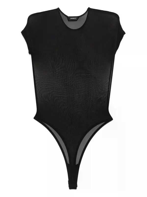 Wardrobe.NYC Sheer Cap-sleeve Bodysuit - Black