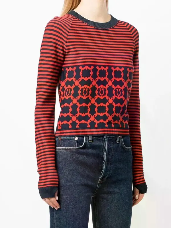 FERRAGAMO Striped Gancini Long-sleeve Top