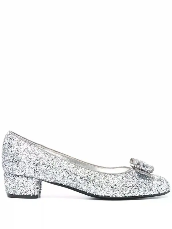 FERRAGAMO Glitter Bow Detail Pumps - Silver