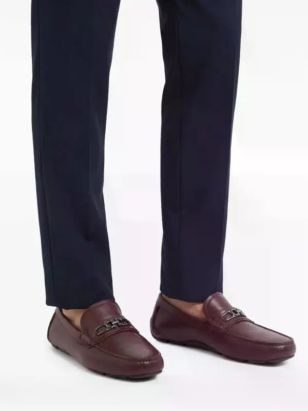 FERRAGAMO Gancini Buckle Leather Loafers - Red