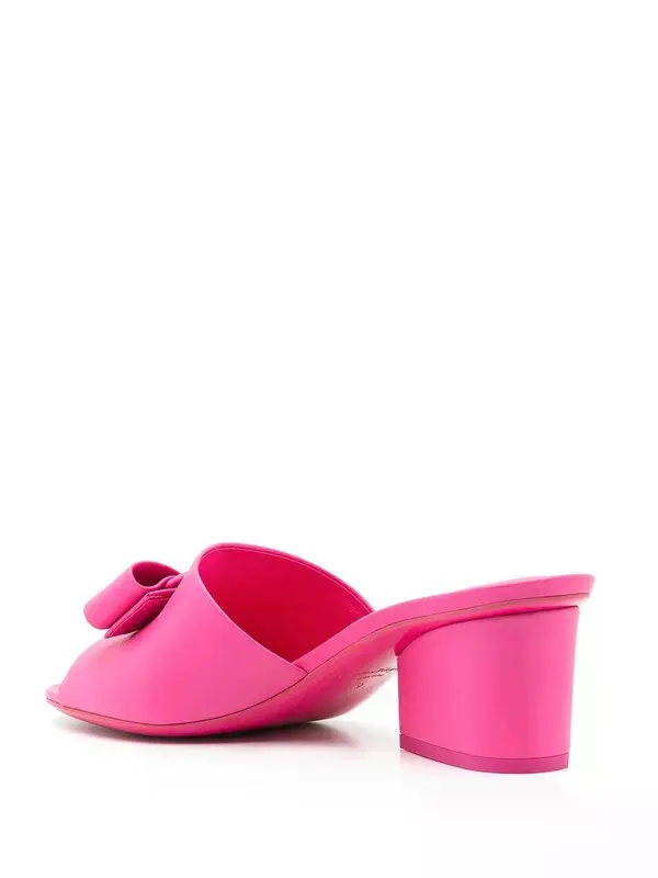 FERRAGAMO Viva Bow Detailed Leather Mid Heel Sandals - Pink
