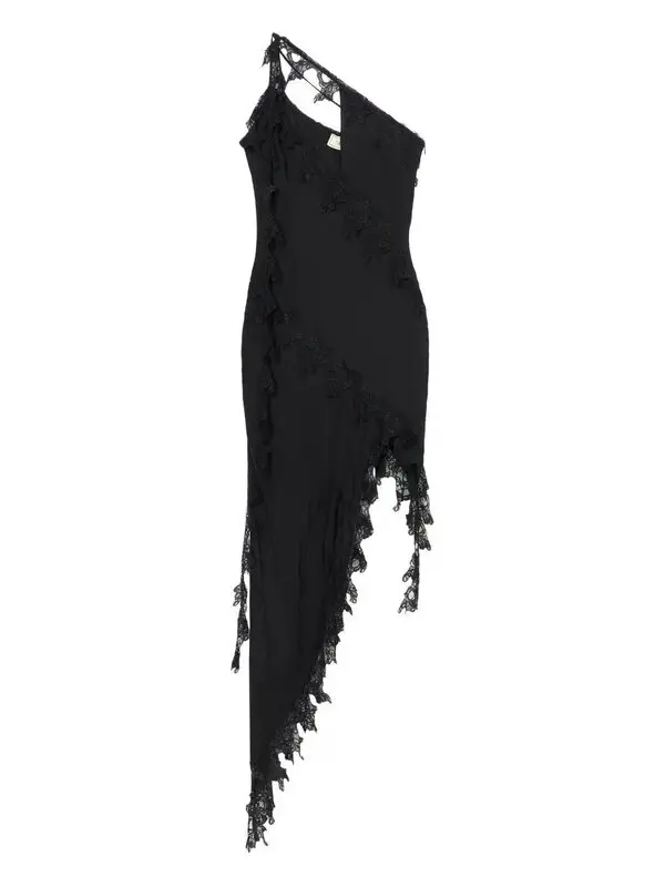 Blumarine Asymmetrical Lace-embellished Dress - Black