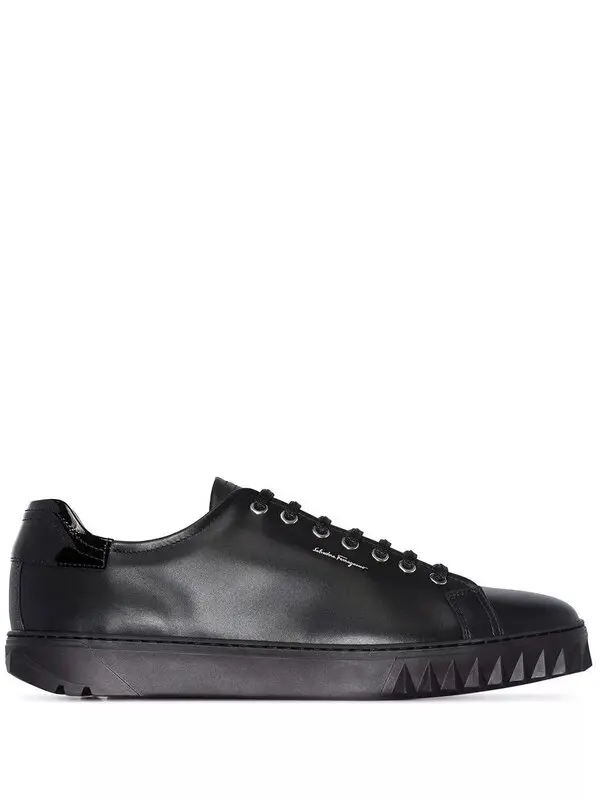 FERRAGAMO Cube Leather Lace-up Sneakers - Black