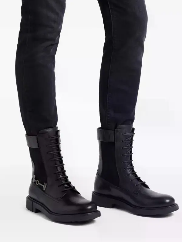 FERRAGAMO Lace-up Leather Biker Boots