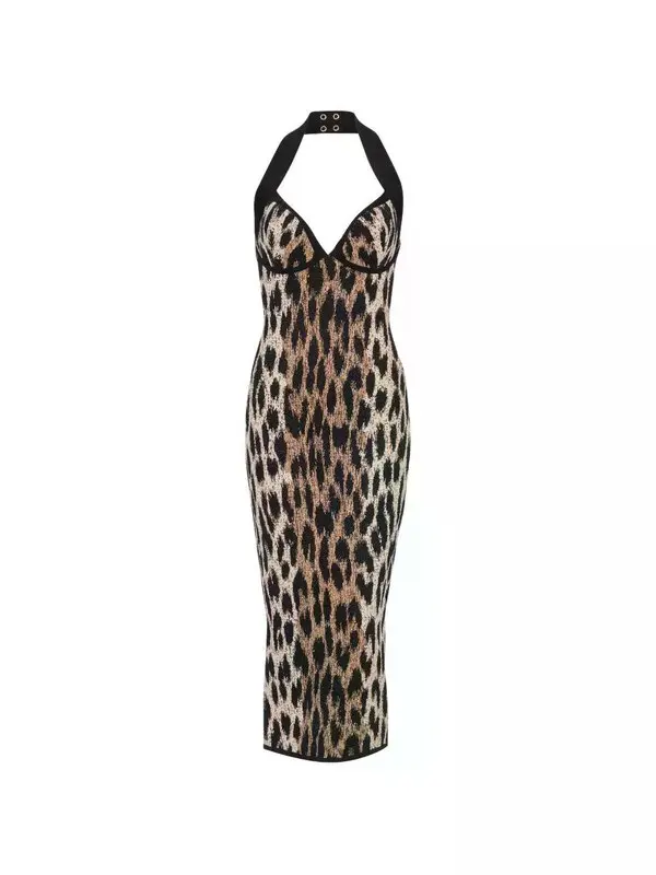 Balmain Halterneck Leopard-print Midi Dress - Brown