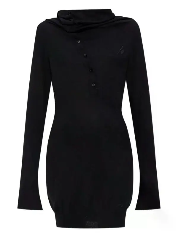 Attico Mock Neck Button-up Mini Dress With Embroidered Logo