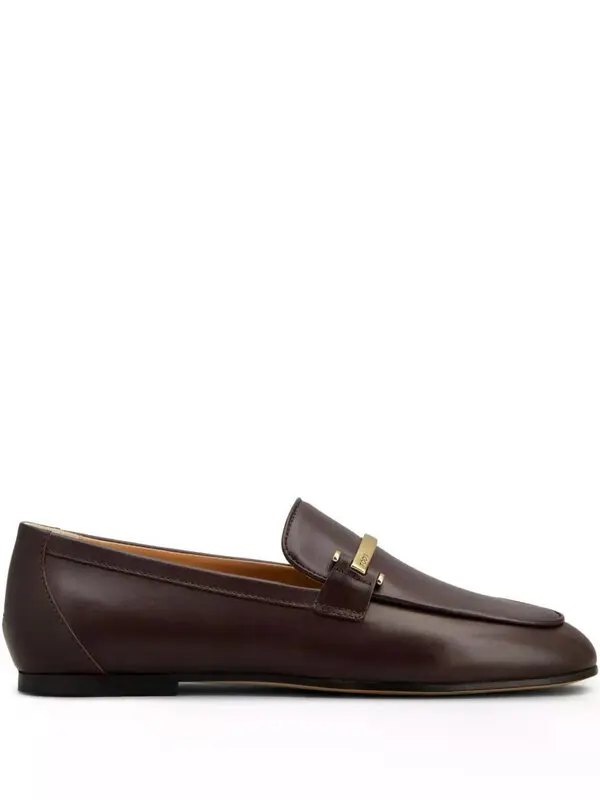 TOD'S Burgundy Leather Loafers With Gold-tone Logo Plaque - Red