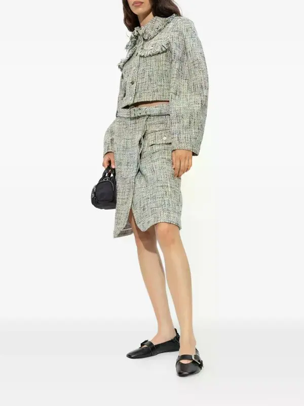 GANNI Belted Tweed Mini Skirt - Neutrals