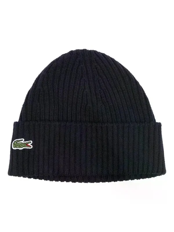 Lacoste Ribbed Knit Beanie - Blue