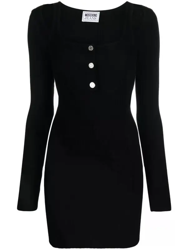 Moschino Ribbed-knit Cut-out Dress - Black