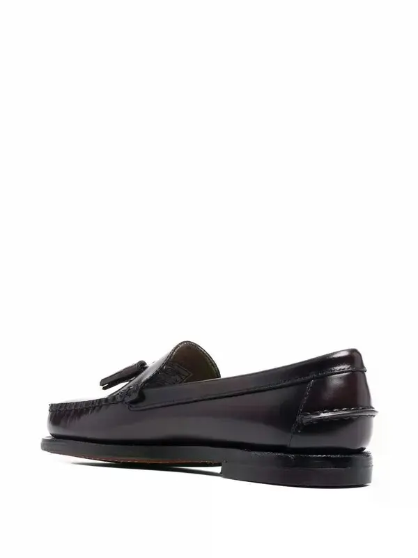 SEBAGO Burgundy Leather Tassel Detail Penny Loafers