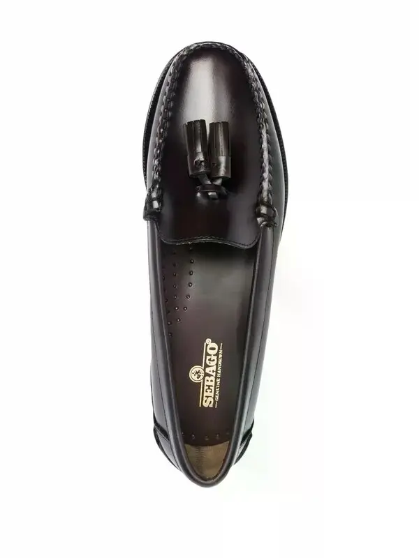 SEBAGO Burgundy Leather Tassel Detail Penny Loafers