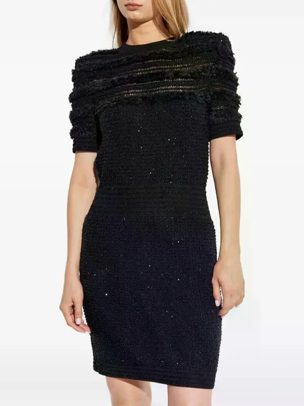 Balmain Textured Sequin Embellished Short Sleeve Dress