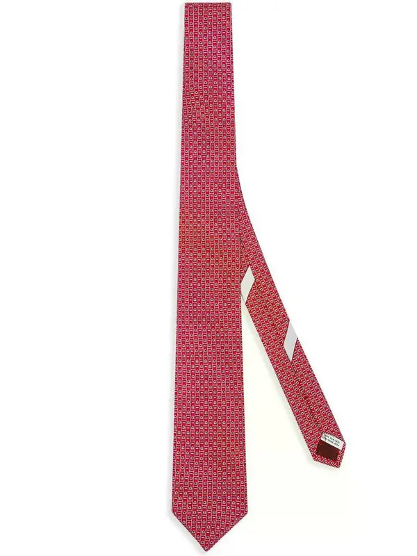 FERRAGAMO Gancini Print Silk Neck Tie - Red