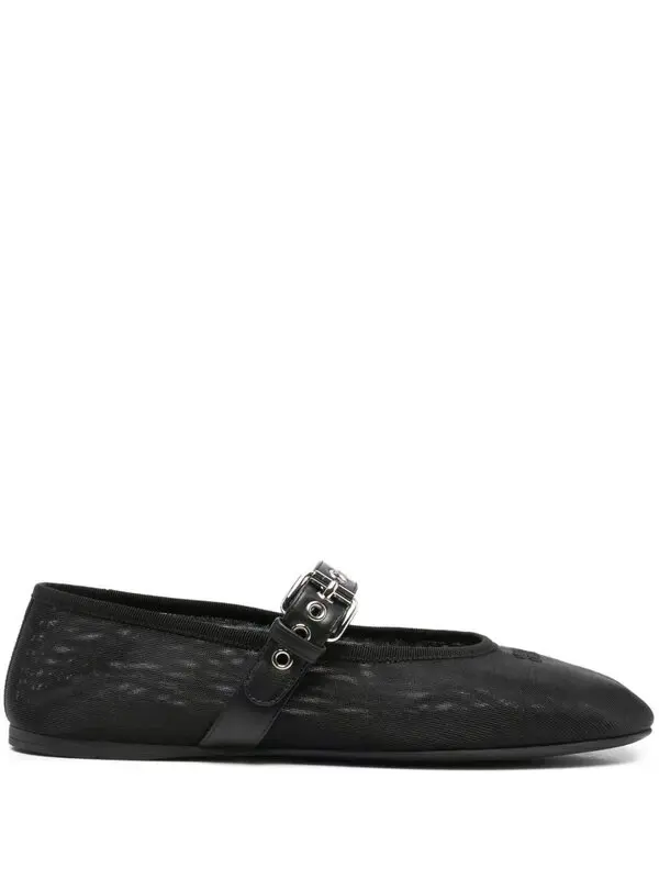 Miu Miu Mesh Ballet Flats With Buckle Strap - Black