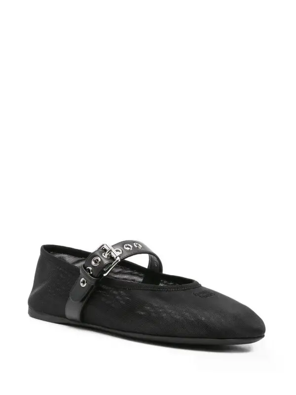 Miu Miu Mesh Ballet Flats With Buckle Strap - Black