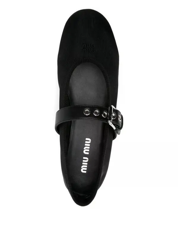 Miu Miu Mesh Ballet Flats With Buckle Strap - Black