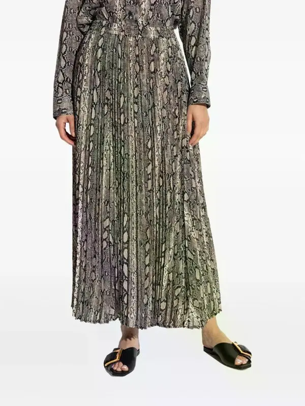Michael Kors Pleated Snakeskin-print Midi Skirt - Grey