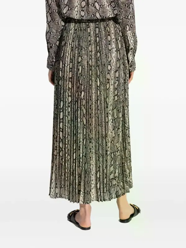 Michael Kors Pleated Snakeskin-print Midi Skirt - Grey