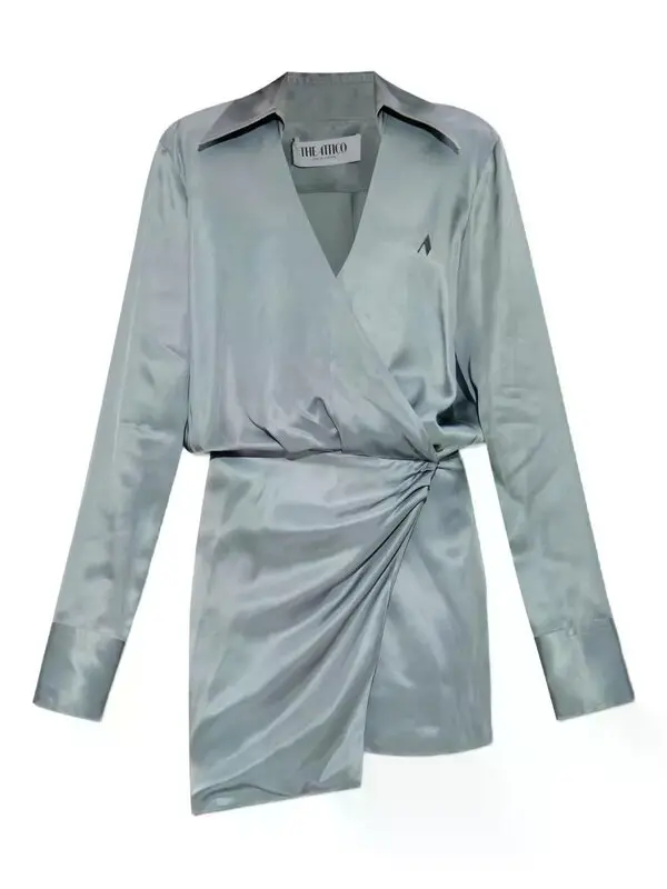 Attico Grey- Satin Wrap-front Mini Dress - Blue