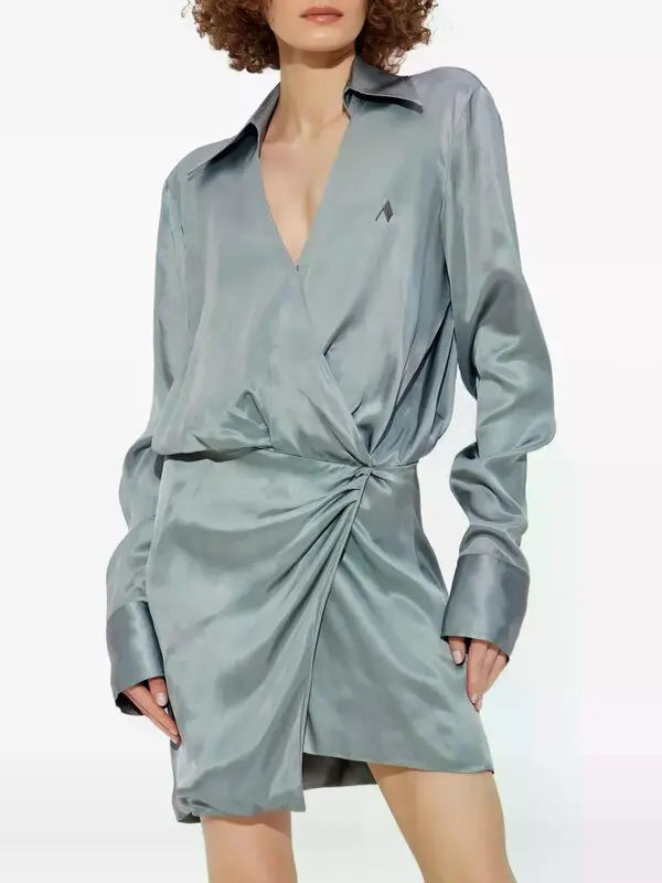 Attico Grey- Satin Wrap-front Mini Dress - Blue