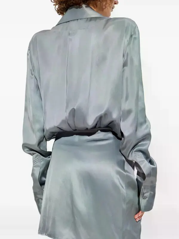 Attico Grey- Satin Wrap-front Mini Dress - Blue