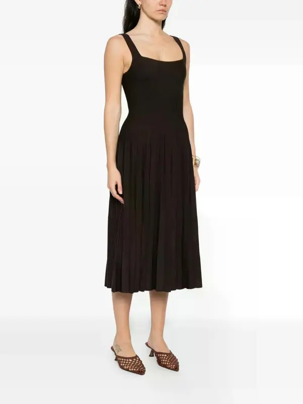 Staud Ellison Pleated-ribbed Midi Dress