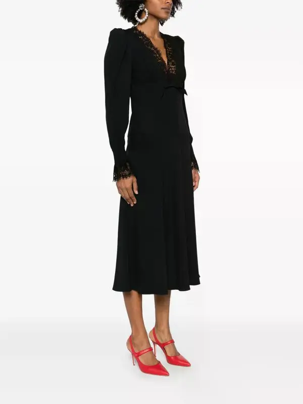 Alessandra Rich V-neck Lace Detail Midi Dress