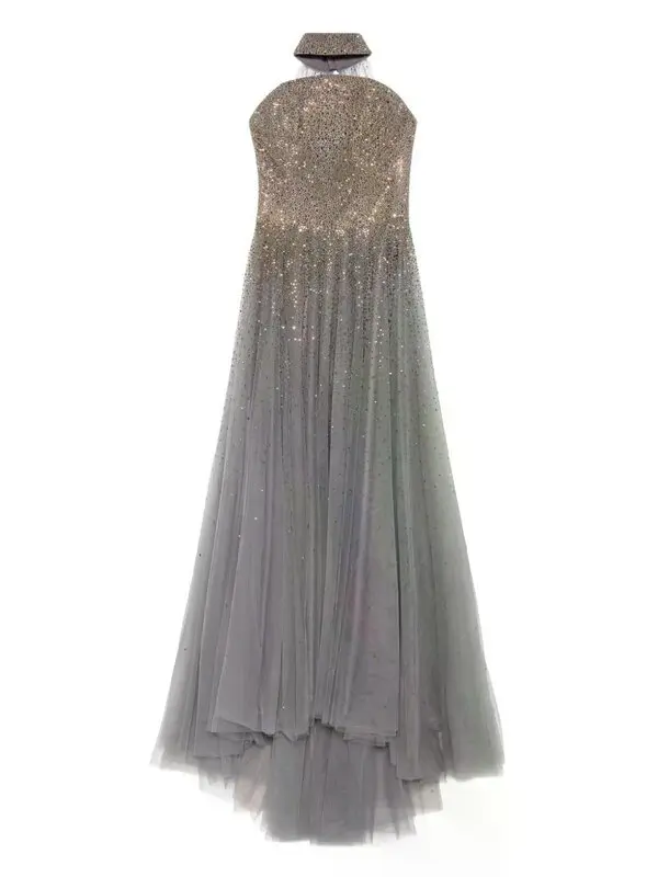 JEAN-LOUIS SABAJI Embellished Strapless Maxi Dress - Grey