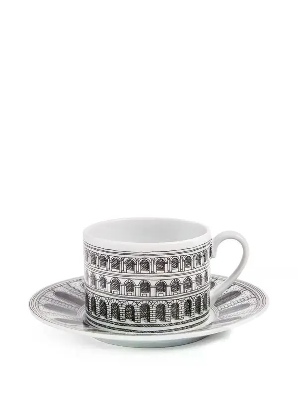 FORNASETTI Architettura Tea Cup And Saucer - Black