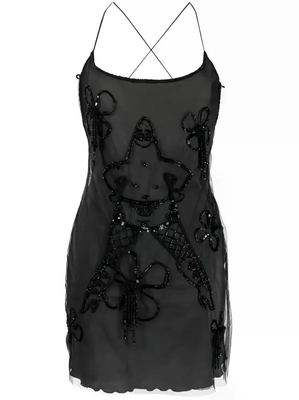 Gcds Patrick-embellished Tulle Mini Dress - Black