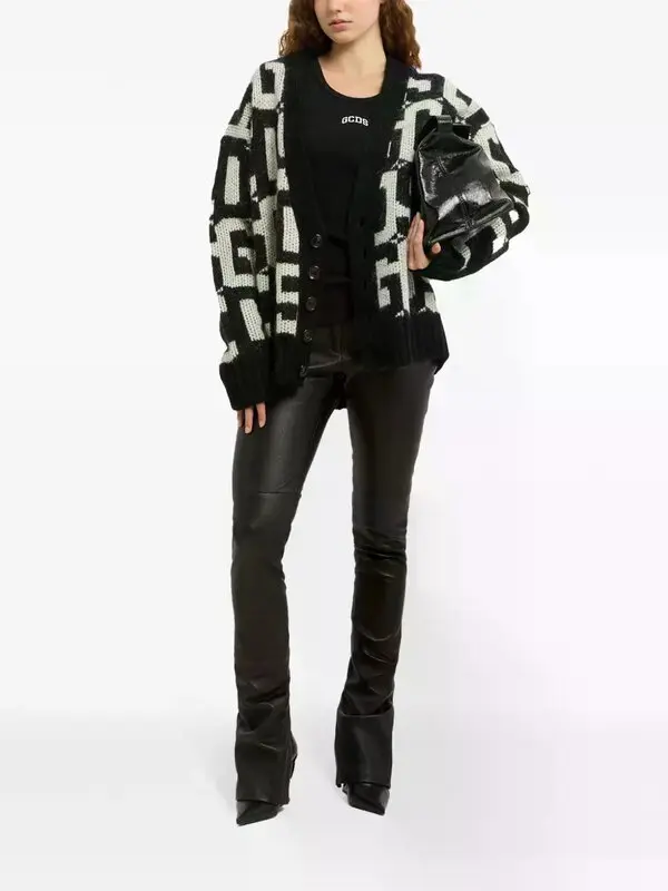 Gcds Monogram Intarsia Knit V-neck Cardigan